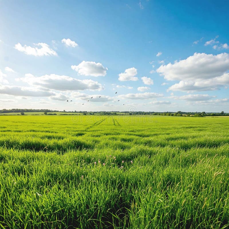 Expansive Green Field with Distant Trees Stock Photo - Image of botany ...