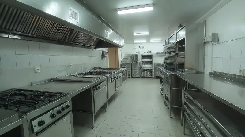 Spacious Industrial Kitchen with Cooking Equipment Stock Illustration ...