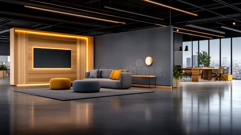 Expansive Industrial Workspace Interior - Panoramic View Stock ...