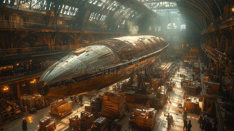 Early Airship Construction Workshop Stock Illustration - Illustration ...