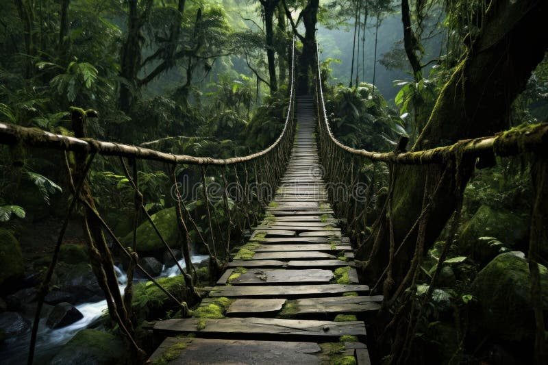 Expansive Jungle Bridge Forest. Generate Ai Stock Image - Image of fern ...