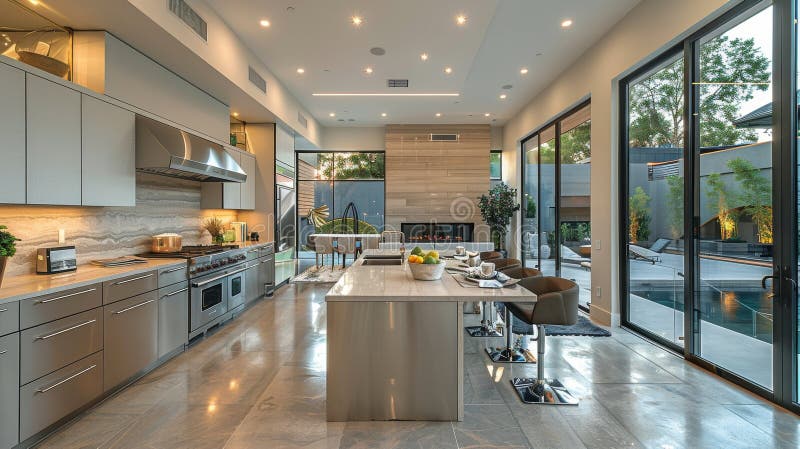 Expansive Kitchen with Marble Countertop Stock Image - Image of kitchen ...