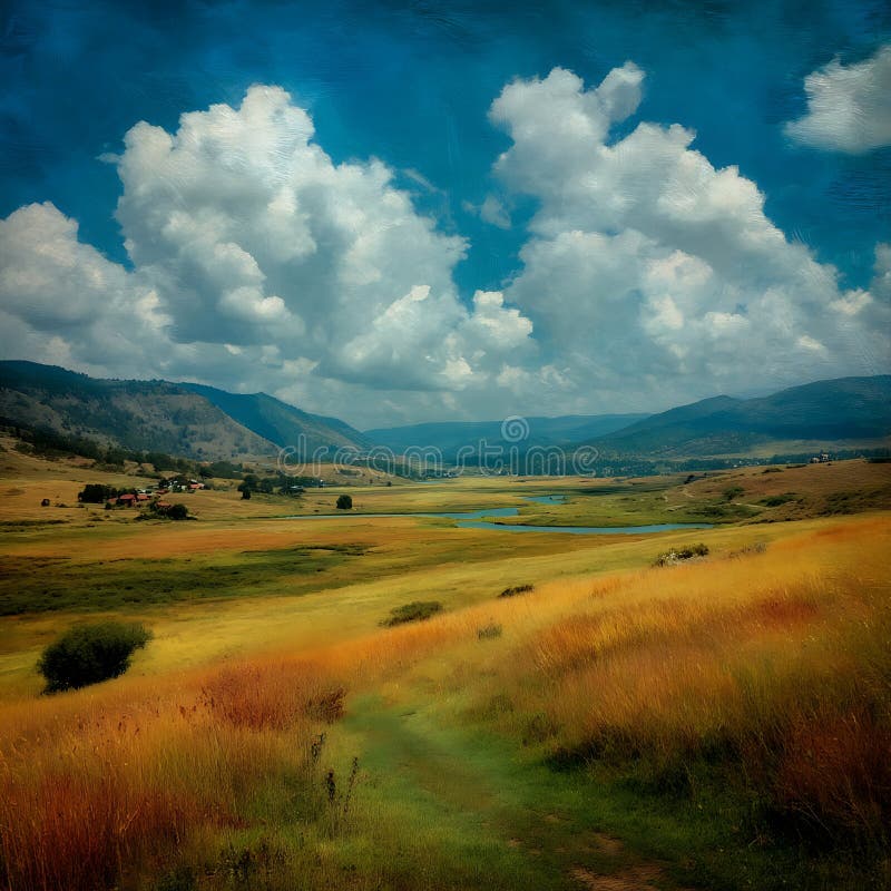 Expansive Landscape with Golden Fields Stretching Toward Distant ...