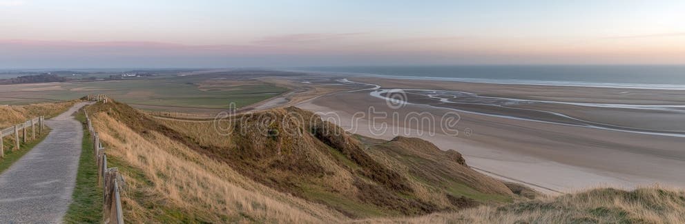 The Expansive Landscape of Sand Formations Along a Beach at Dawn Stock ...
