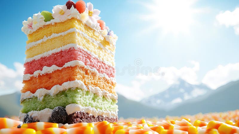 An Expansive Landscape View Towering Slices of Multi-layered Cake Stock ...