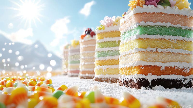 An Expansive Landscape View Towering Slices of Multi-layered Cake Stock ...