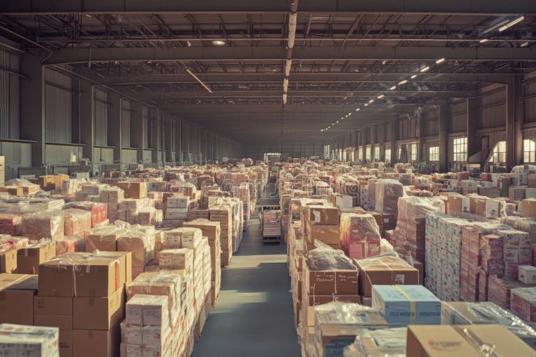 Expansive Logistics Warehouse Overflowing with Boxes, Parcels, and ...