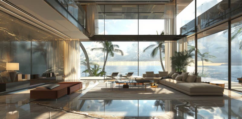 Expansive Lounge Space with Grand Staircase Connecting To Second Floor ...