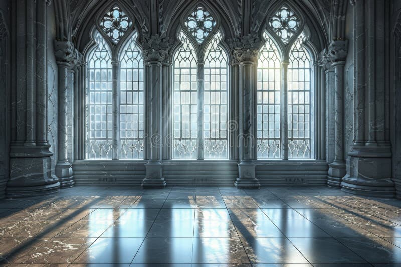 Expansive, Minimalist Room with Arched Windows and a Stone-vaulted ...