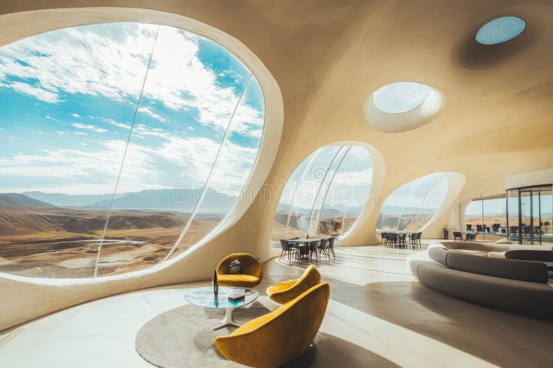 Expansive Open-concept Space with Sculptural Windows and Desert Scenery ...