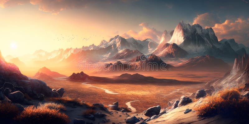 Expansive Panorama of a Mountain Range at Dawn Generative AI Stock ...