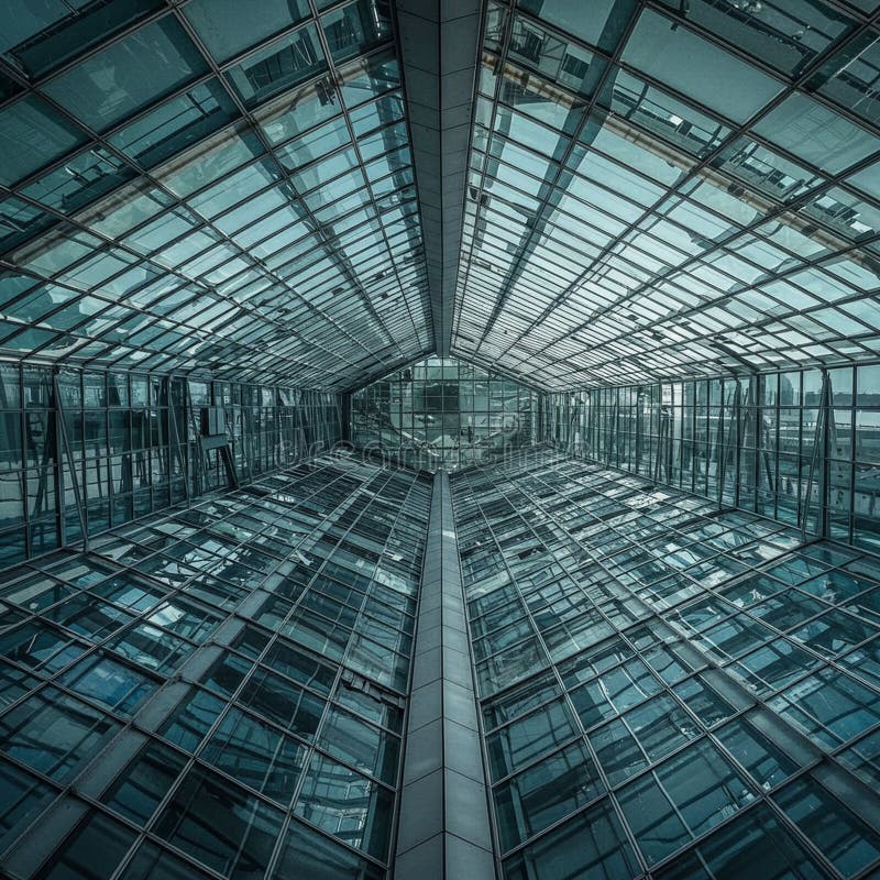 Expansive Perspective of a Modern Glass Structure, Showcasing a Complex ...