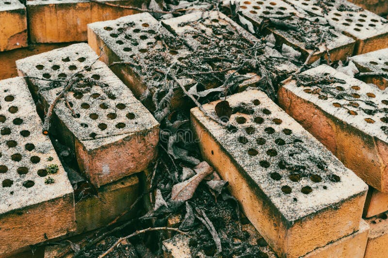 Expansive Pile of Concrete Blocks and Bricks Sits Covered in Frost ...