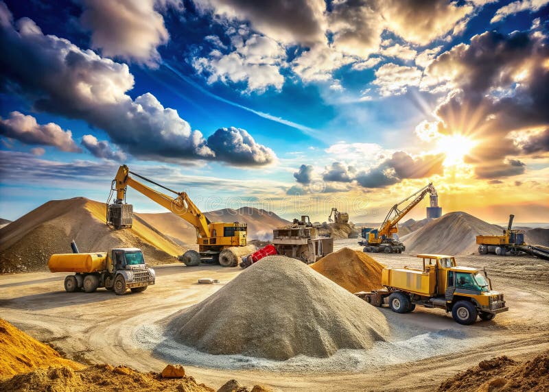 Dramatic Quarry Construction Site Heavy Machinery and Natural Resources ...