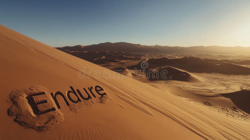 Expansive Sand Dunes with the Word Endure Inscribed Symbolizing ...