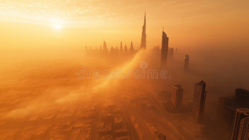 Expansive Sandy Front Overrunning Urban Areas on Hot Summer Day ...