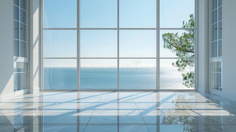 Expansive Sea View through a Modern Window, Perfect for Architectural ...