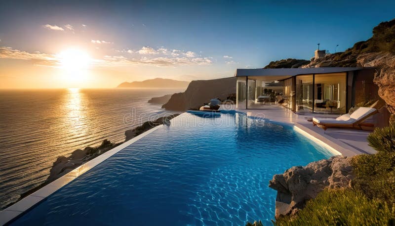 An Expansive Seaside Infinity Pool within a Luxurious Estate, Perched ...
