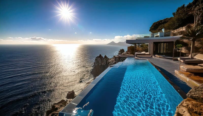 An Expansive Seaside Infinity Pool within a Luxurious Estate, Perched ...
