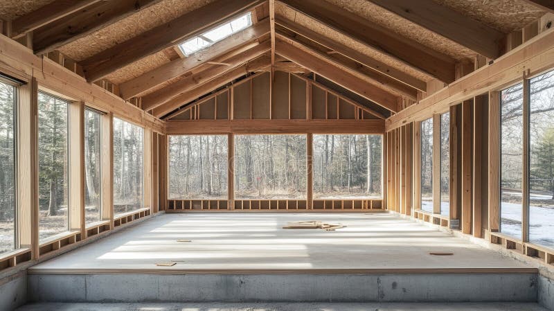 Expansive Shed with Unfinished Wooden Interior and Concrete Foundation ...