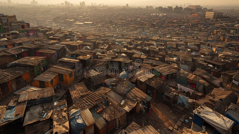 An Expansive Slum Area with Tightly Packed Shanties, Highlighting ...