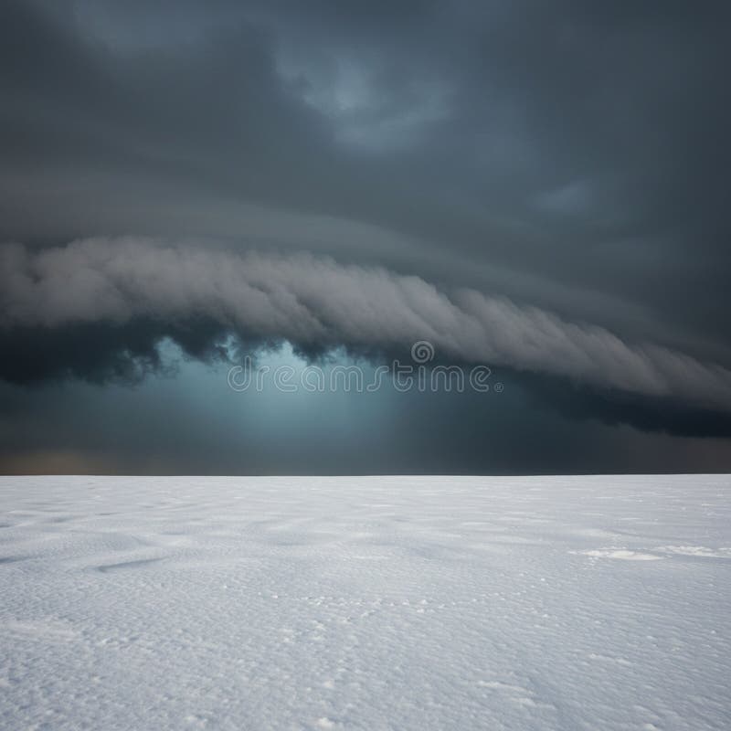 Expansive, Snow-covered Landscape Under a Dramatic, Dark Sky. Thick ...