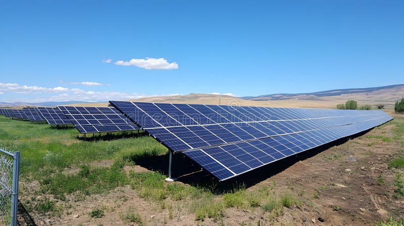 Expansive Solar Panel Array Against a Backdrop of Rolling Hills and a ...