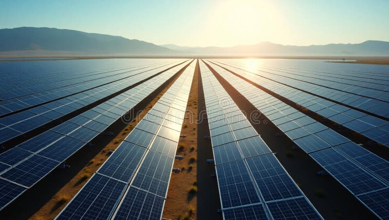 Expansive Solar Panel Array Stretches Across a Desert Landscape, with ...