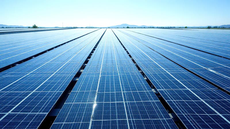 Expansive Solar Panel Array Under Clear Blue Sky in Rural Landscape ...