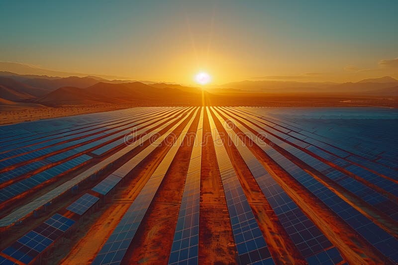 Expansive Solar Panel Fields Under a Vibrant Sunrise Amidst Mountainous ...