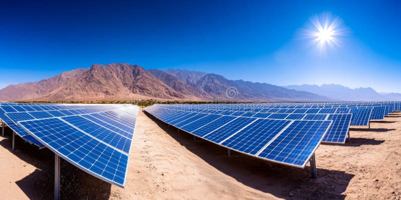 Expansive Solar Panel Installation Capturing Sunlight in a Arid Desert ...