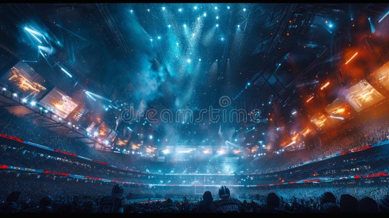 An Expansive Stadium is Filled with Spectators Under a Dazzling Display ...