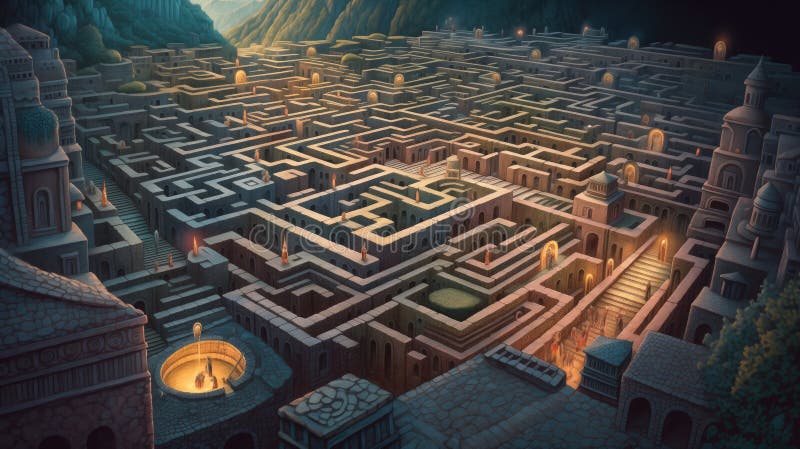 Expansive Stone Labyrinth of a Fantasy Cityscape with Intricate Paths ...