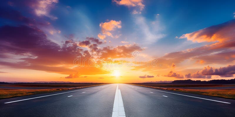 Expansive Travel, Wide Empty Road for PowerPoint and Web Design Stock ...