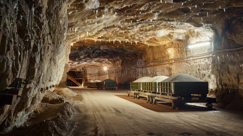 Salt Mine Interior with Carts and Stalactites in Daylight Stock Photo ...