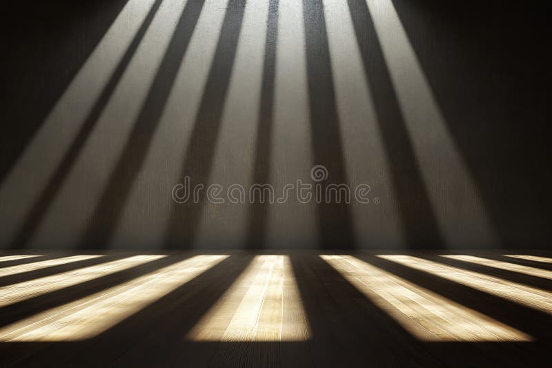 An Expansive, Unoccupied Room with Light Beams Casting Designs on the ...