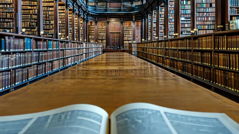 An Expansive View of an Ancient Library Filled with Countless Books. a ...