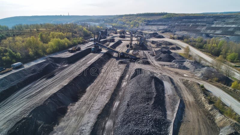 Expansive View of Coal Mining Operations Revealing Heavy Machinery and ...