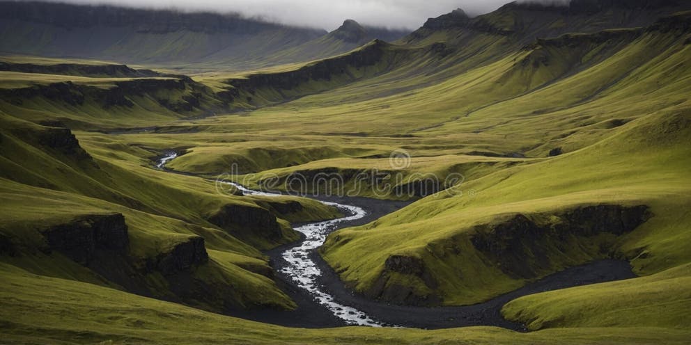 Expansive View of Green Highlands in Iceland. Stock Photo - Image of ...