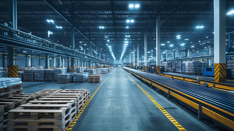 Expansive View of a Modern Warehouse Interior Featuring Streamlined ...
