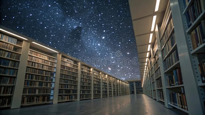 Expansive Virtual Library Filled with Endless Rows of Digital Books ...