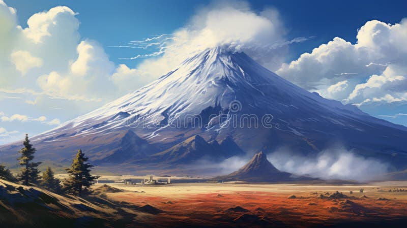 Expansive Volcano Landscape: Detailed Character Design in Studio Ghibli ...