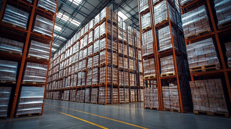 Expansive Warehouse Interior Organized Pallet Storage on Tall Racking ...