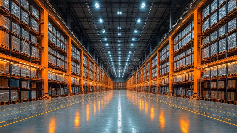 Expansive Warehouse Interior with Organized Storage for Freight and ...