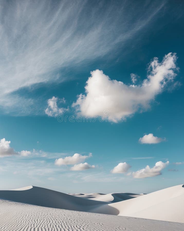 Expansive White Sand Dunes Under a Bright Blue Sky with Fluffy Clouds ...