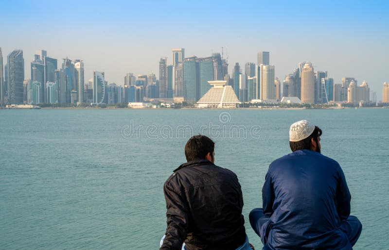 Expat Workers Enjoying the View of Doha City during Evening on a Winter ...