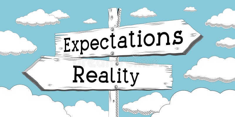 Expectations, Reality - Outline Signpost with Two Arrows Stock ...