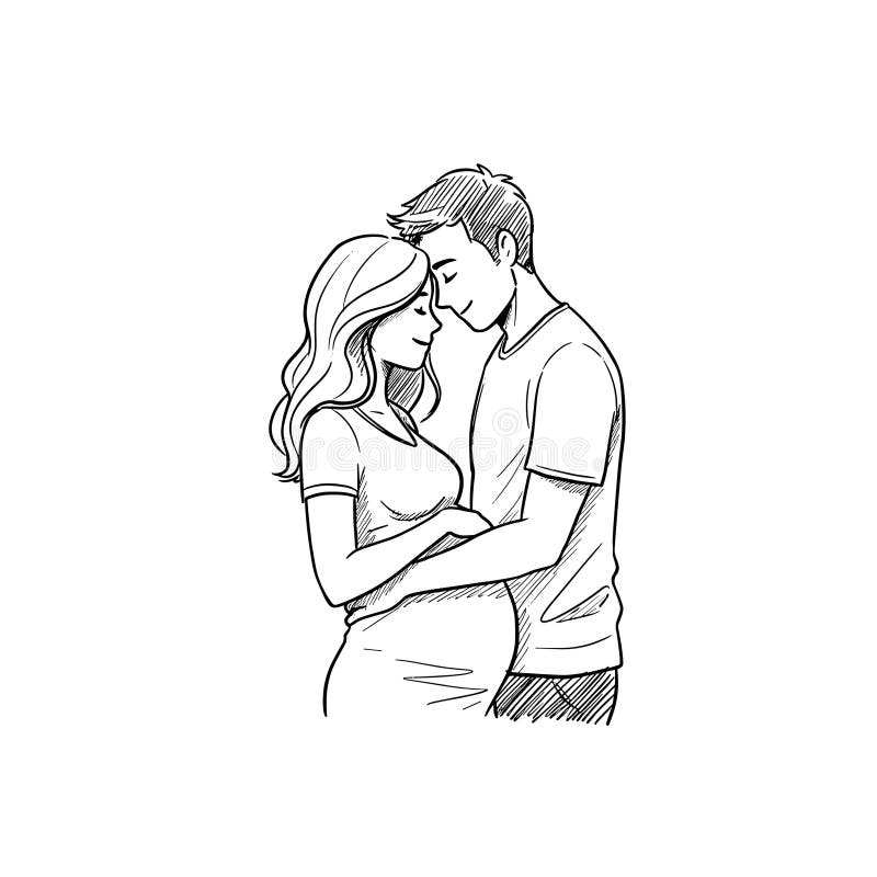 Expecting Couple Embracing and Sharing Joy in a Tender Moment Stock ...