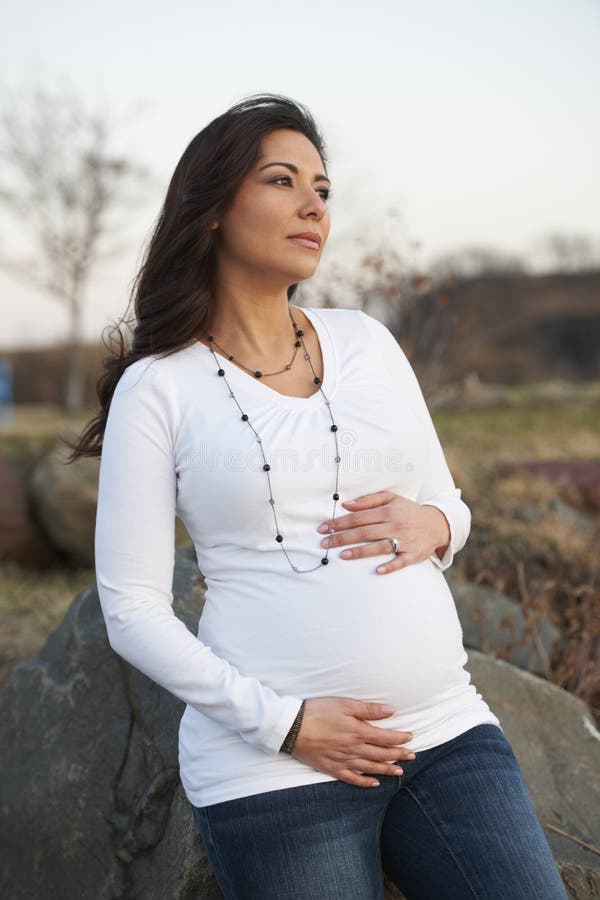 Beautiful Pregnant Native American Woman Stock Image - Image of ...