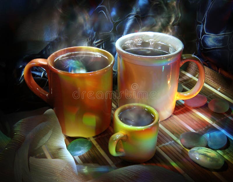 Three Tea Cups with Saucers Stock Photo - Image of colorful, white: 9620506